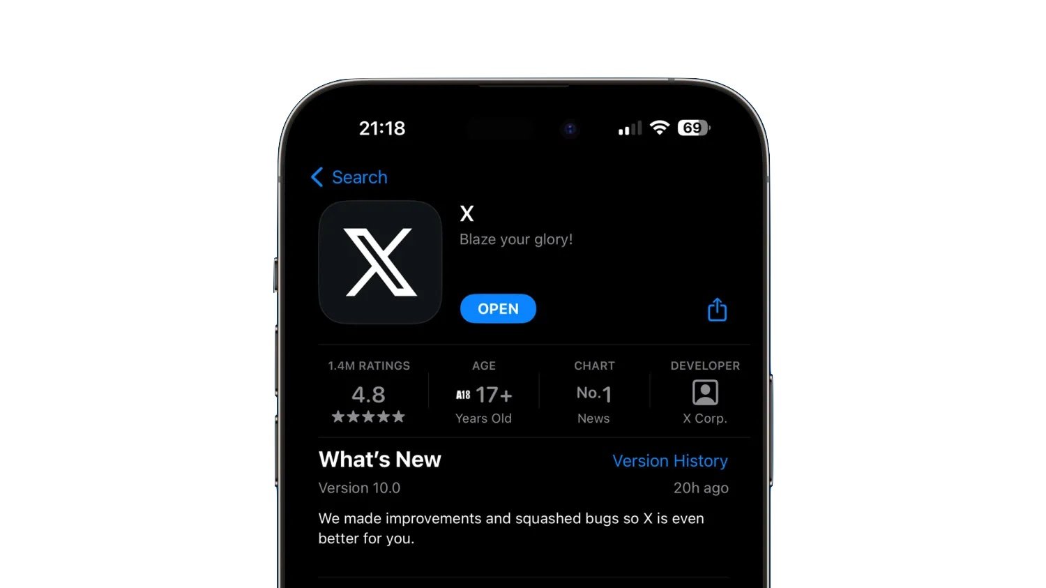 Twitter ahora es X en la App Store de iOS